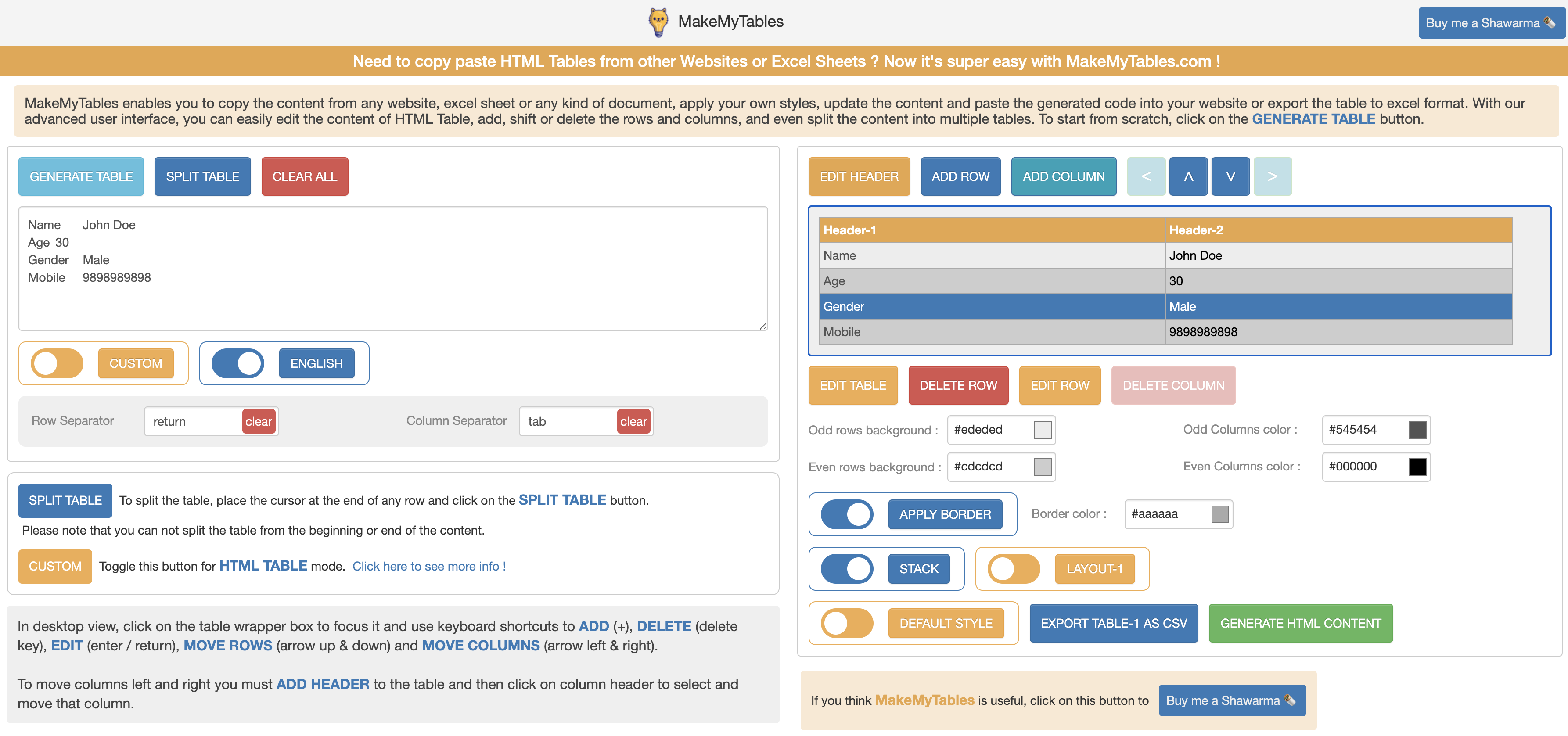Generate Html Tables Online Copy Paste Html Tables From Websites